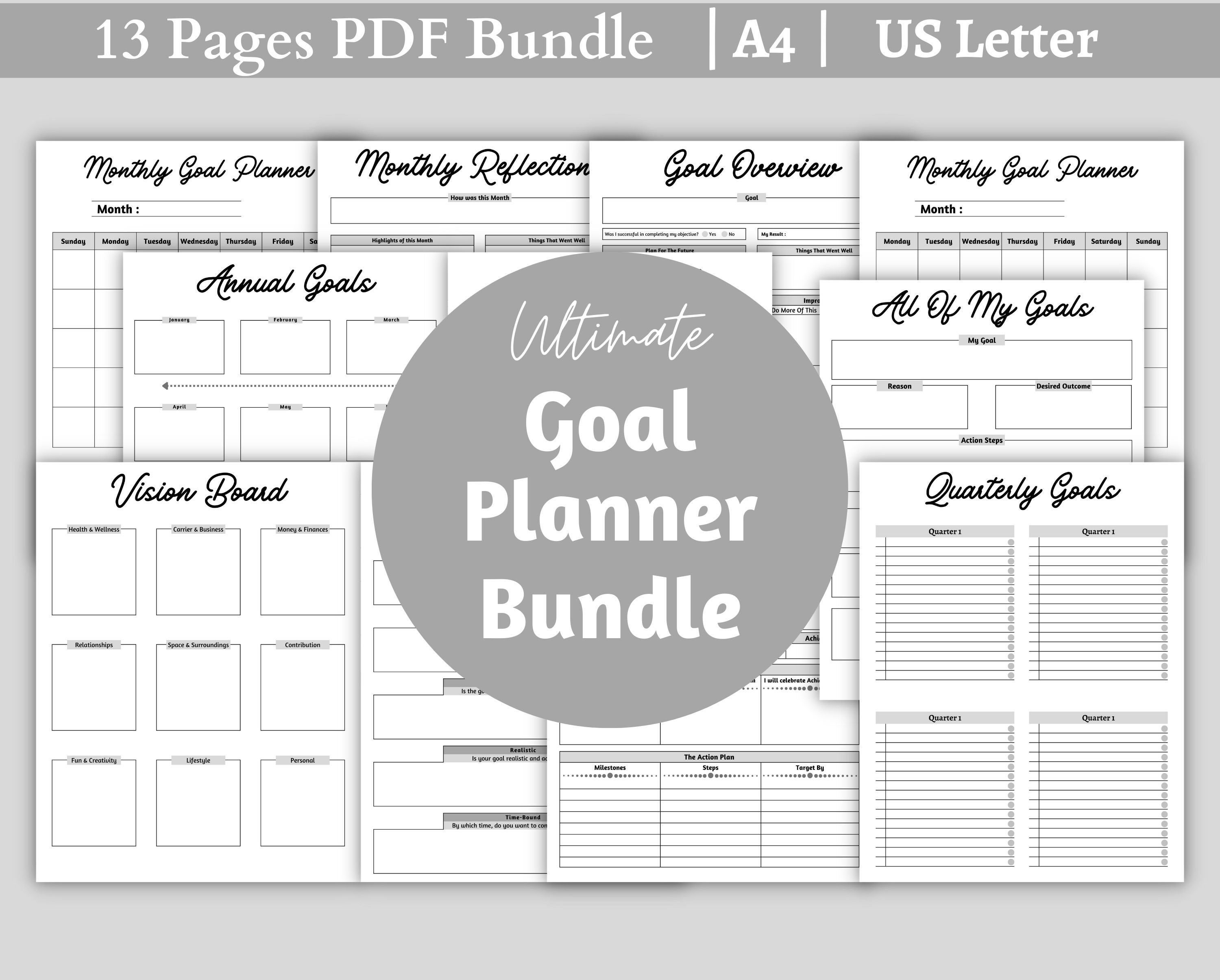 Goal Planner Bundle Smart Goal Tracker Minimal Goal - Etsy