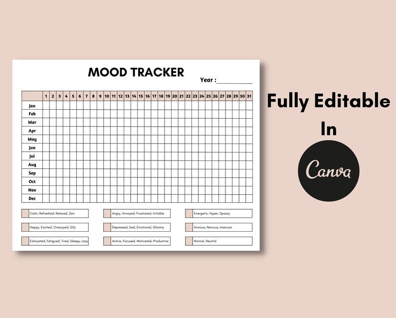 Mood Tracker A Year in Pixels Mood Journal Emotion Tracker - Etsy