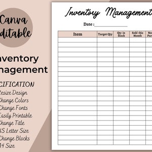 Editable Inventory Management, Inventory Checklist Sheet, Small ...