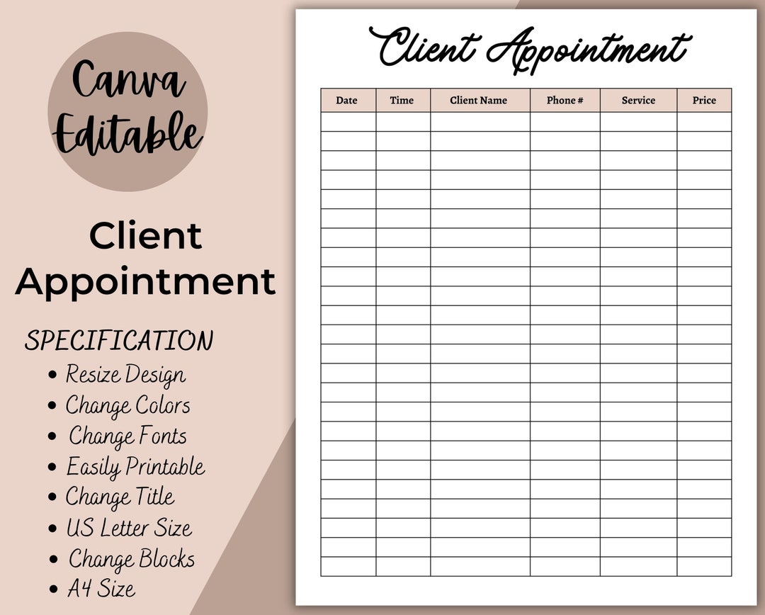 Client Appointments Printable, Appointment Log, Appointment Tracker ...
