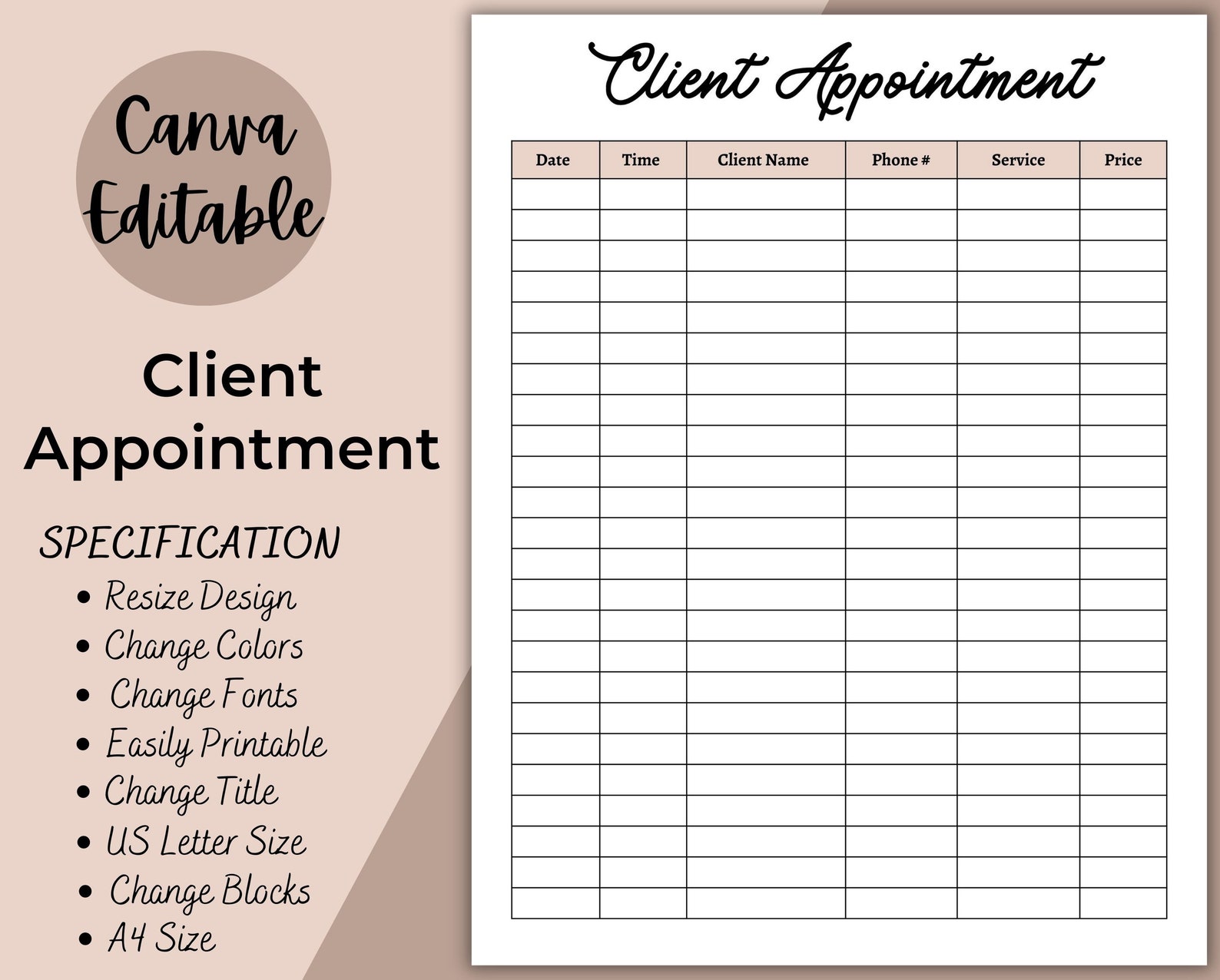 Client Appointments Printable, Appointment Log, Appointment Tracker ...