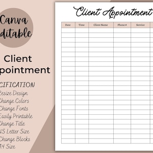 Client Appointments Printable, Appointment Log, Appointment Tracker ...