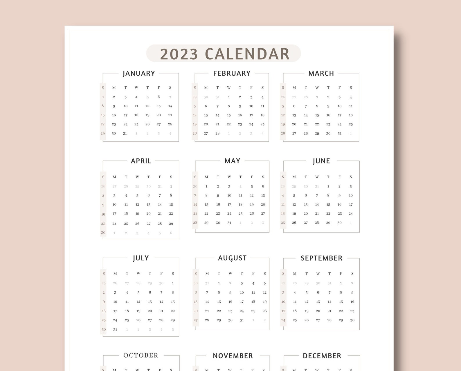 2023 Year Calendar Printable Yearly Wall Calendar Desk - Etsy