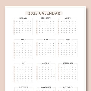 2023 Year Calendar Printable, Yearly Wall Calendar, Desk Calendar ...