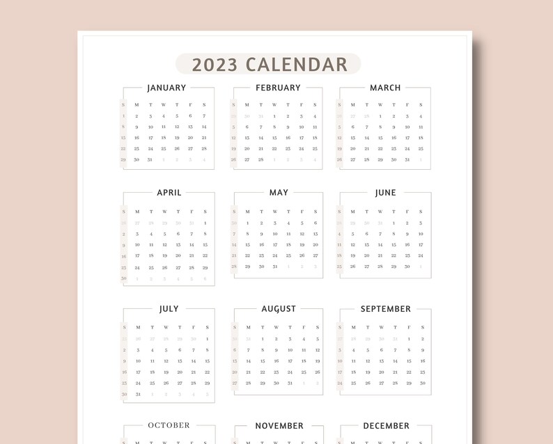 2023 Year Calendar Printable, Yearly Wall Calendar, Desk Calendar ...