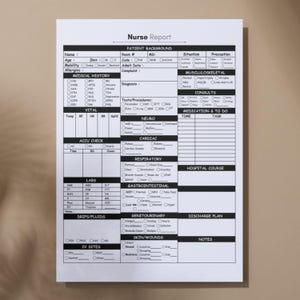 Nurse Report Sheet | Printable ICU Brain Template | Single-page ...