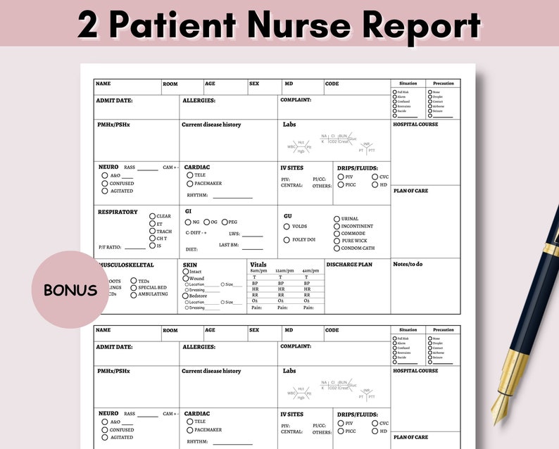 2 Patient Report Sheet Patient Report Sheetnursing Med Surg - Etsy
