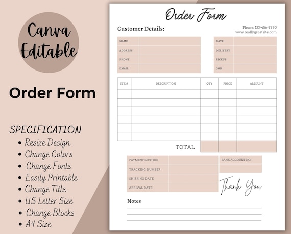 Printable Order Form Editable Crafters Order Form Template - Etsy Australia