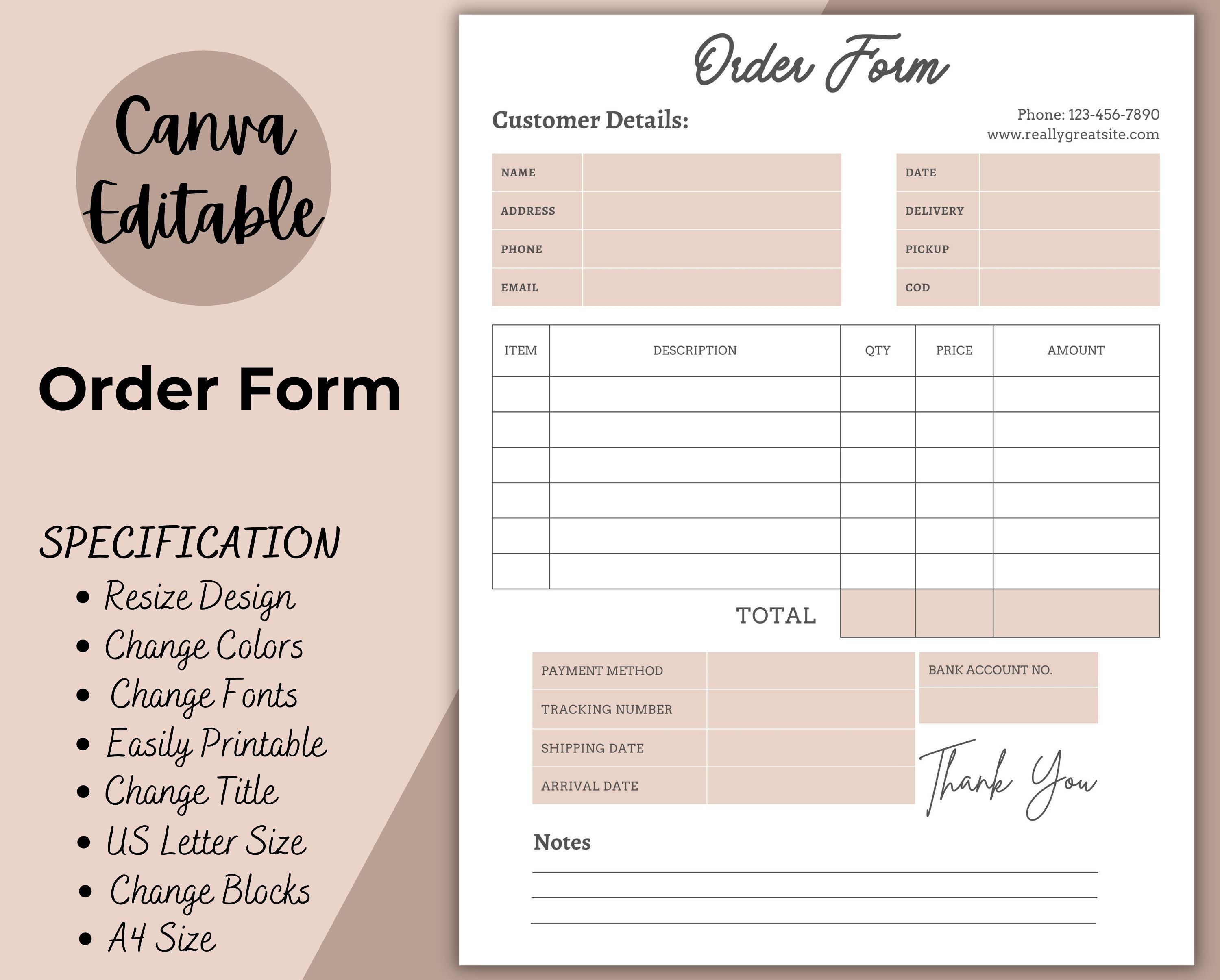 Printable Order Form | Editable Crafters Order Form Template | Etsy ...