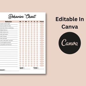 Kids Behavior Reward Chart Printable, Editable, Digital PDF Good ...