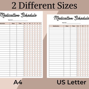 Medication Schedule Printable Medicine Intake Tracker Editable Weekly ...