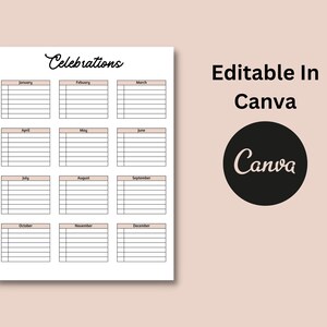 Celebration Tracker | Yearly Event Tracker | Editable Anniversary ...