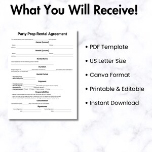 Simple Party Prop Rental Agreement, One Page Event Decor Contract Form ...