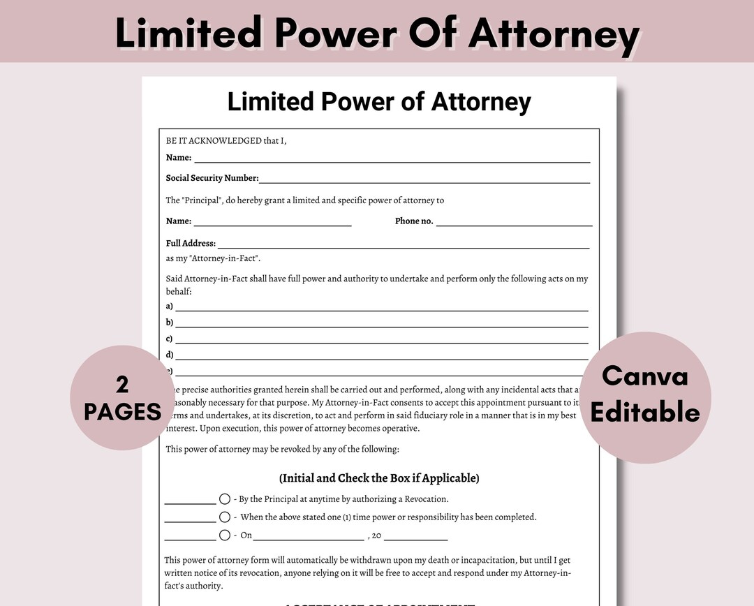 Limited Power of Attorney File, Printable Finance Property Sale ...