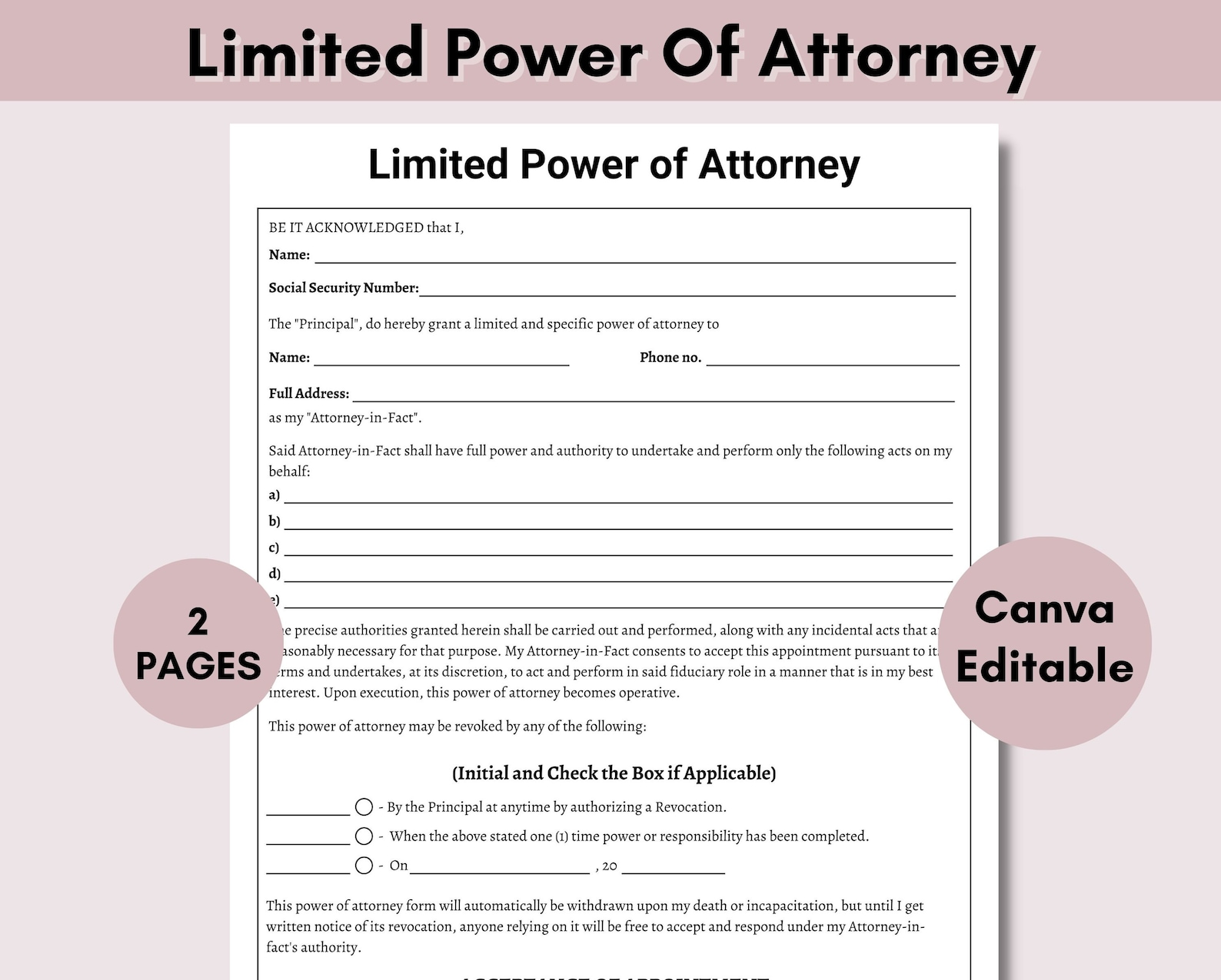 Limited Power of Attorney File, Printable Finance Property Sale ...