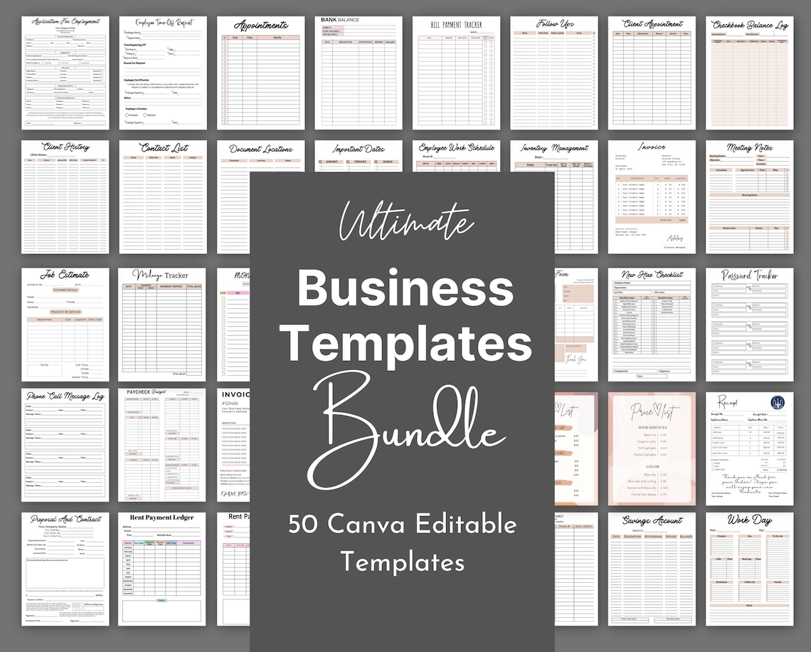 Printable Business Templates Bundle, Editable in Canva, Small Business ...