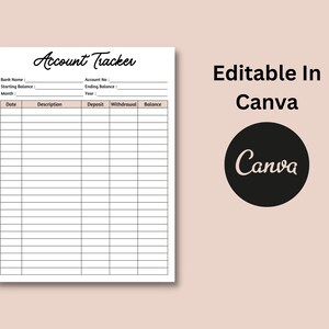 Account Tracker | Printable Account Log | Editale Bank Account Tracker ...