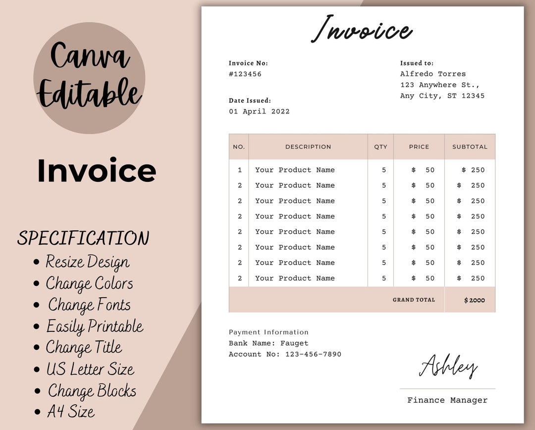 Invoice Editable Template, Printable Order Form Invoice, Receipt ...
