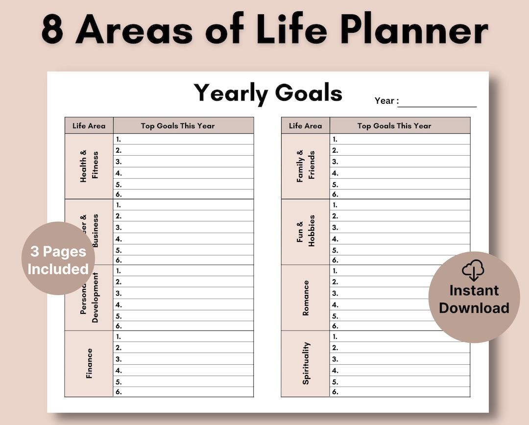 8 Areas of Life Planner, Editable PDF, Printable Goal Setting ...