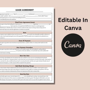 Residential Lease Agreement, Printable Rental Agreement, Editable in ...