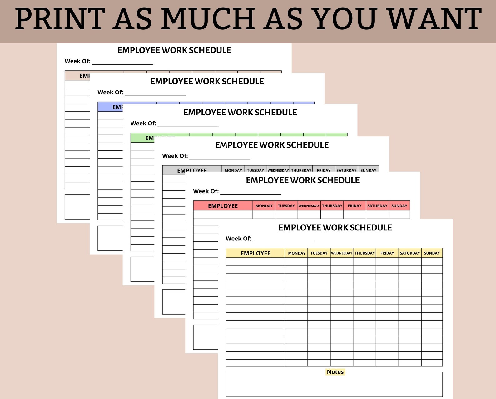 Employee Work Schedule Editable Employee Time Sheet Employee - Etsy