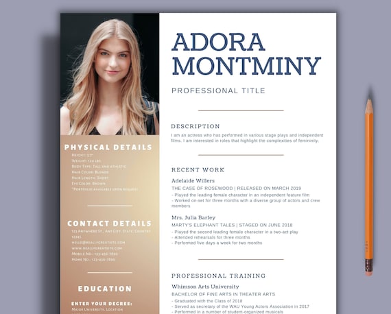 Actress & Actor Resume Template With Photo for Word Acting - Etsy