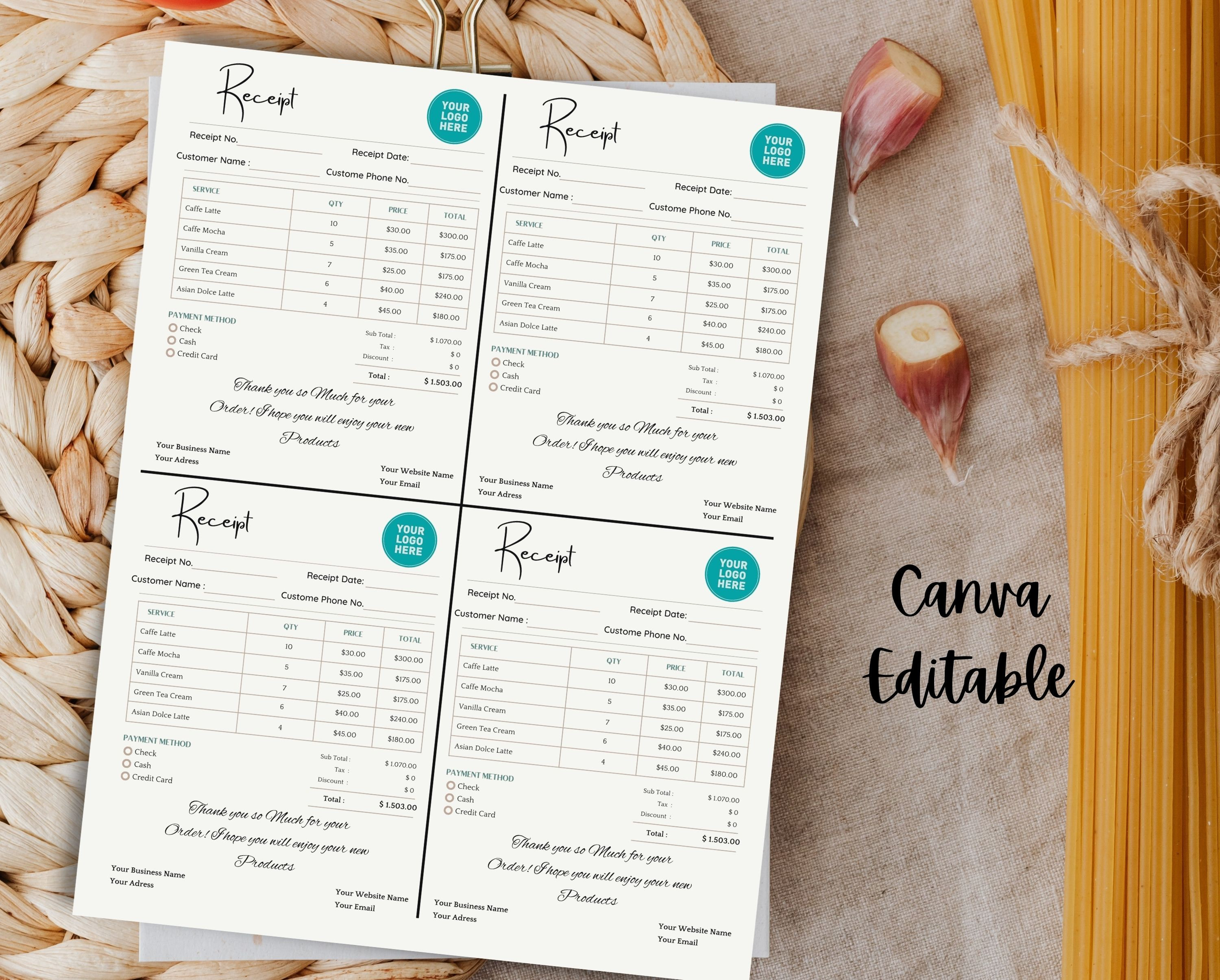 Canva Editable Receipt, Small Business Digital Order Receipt, Printable ...