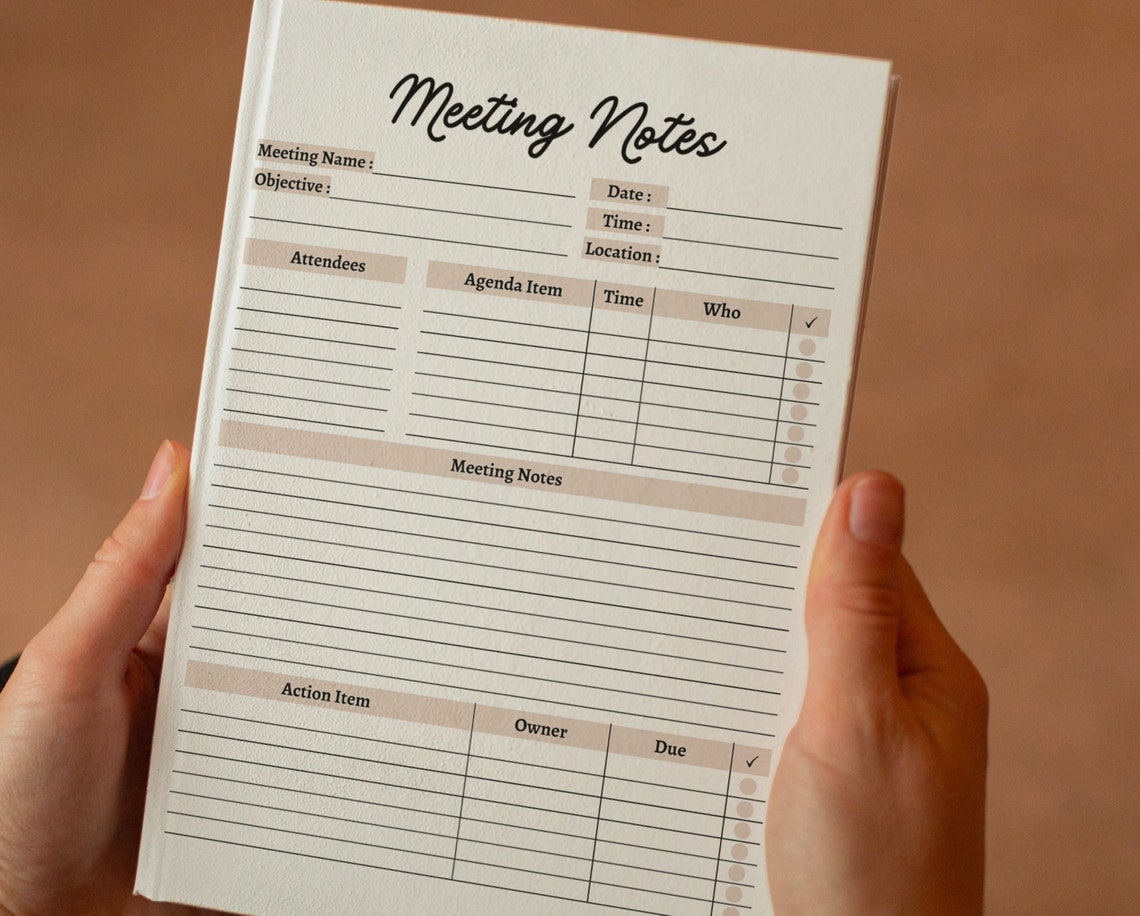 Meeting Notes Template, Editable Meeting Minutes, Printable Business ...