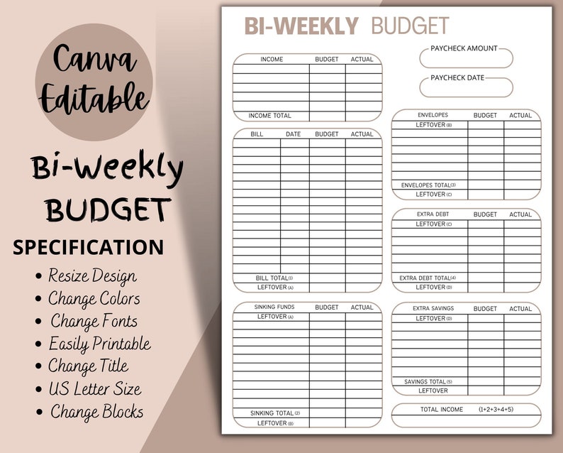 Bi-weekly Budget Overview Template Printable Canva Editable - Etsy Bi-weekly Budget Overview Template Printable Canva Editable - Etsy