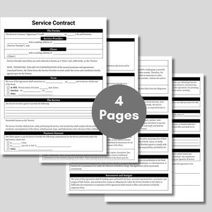 Service Contract Form, Printable Services Contract Agreement, Editable ...