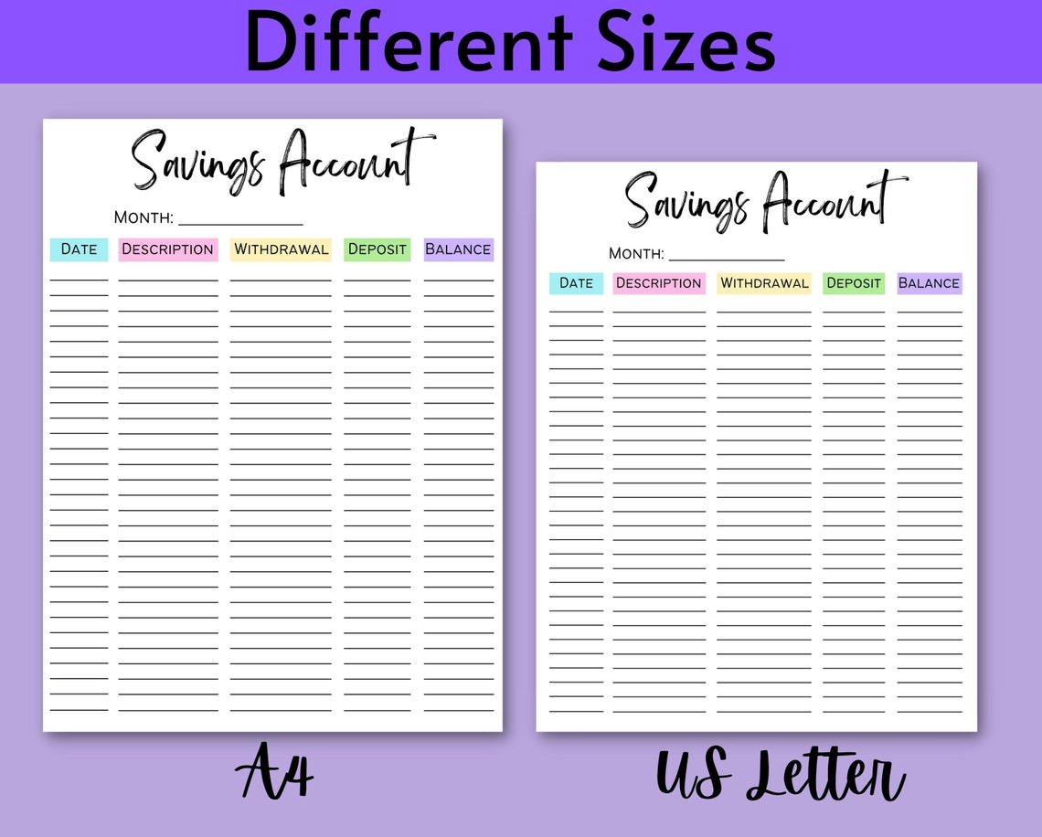 Printable Savings Account Tracker Personal Savings Tracker - Etsy