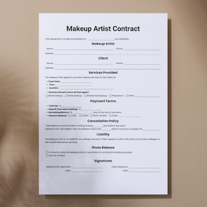 Simple Makeup Artist Contract, One Page Makeup Agreement Form Template ...