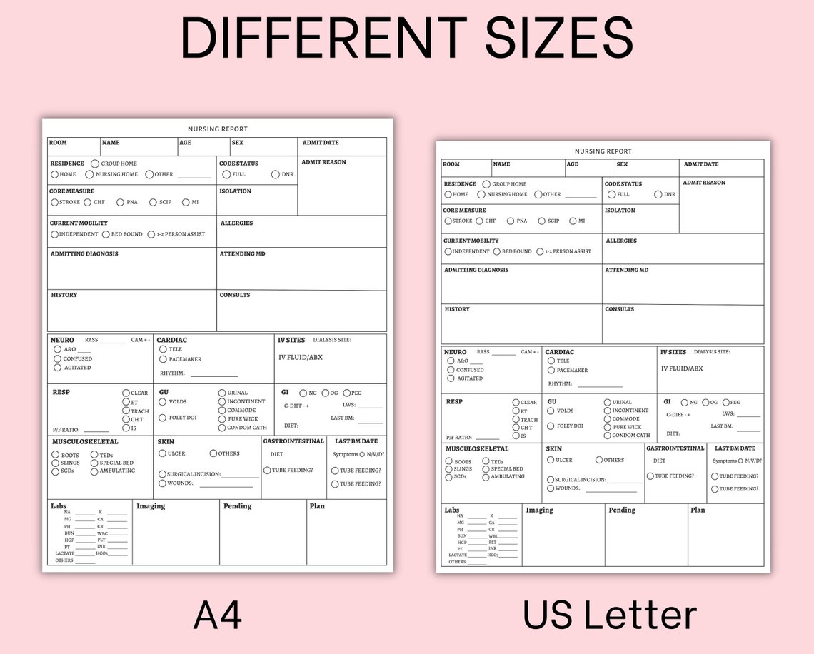 Nurse Report Sheet, Printable Nursing Brain, Icu Nurse, Med Surg ...