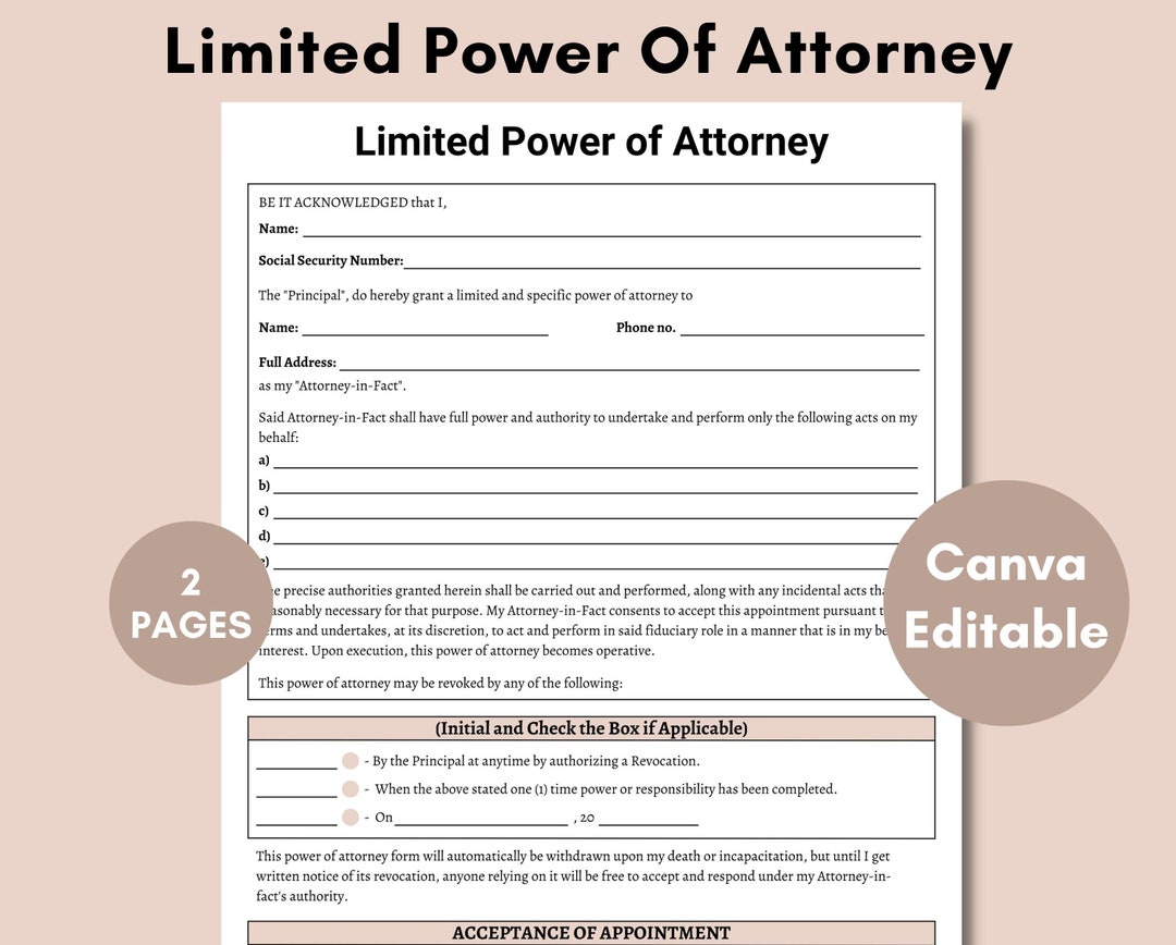 Limited Power of Attorney File, Standard POA, Finance Property Sale ...