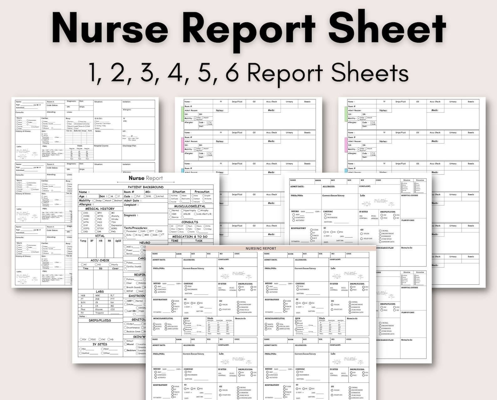 Nurse Report Sheet Bundle | Nursing Report Sheet | 1, 2, 3, 4, 5, 6 ...