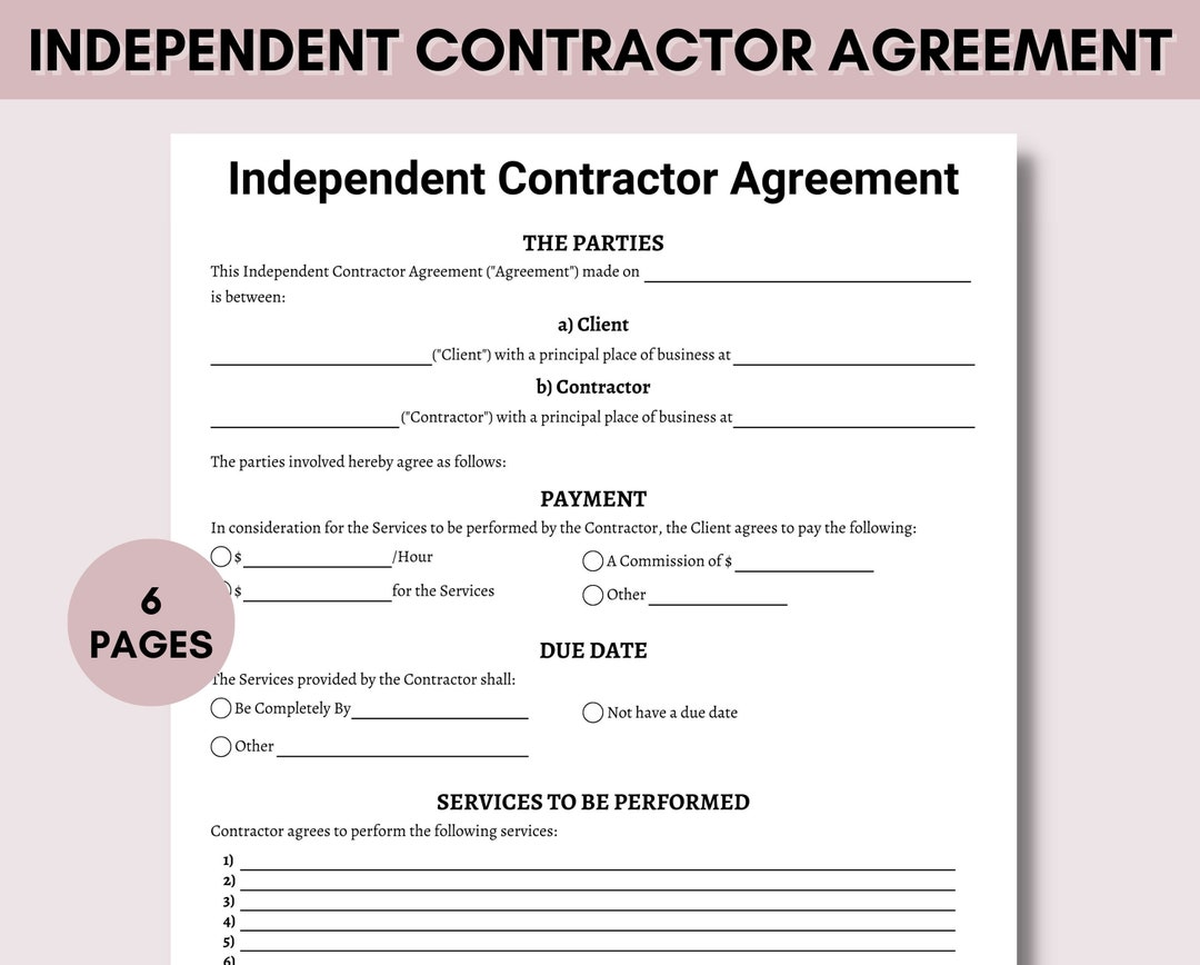 Printable Independent Contractor Agreement, Editable Business Contract ...