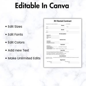 Simple RV Rental Agreement, One Page Motorhome Contract, Printable ...