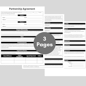 Printable Partnership Agreement Template, Editable Agreement for LLC ...