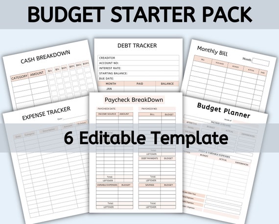 BUDGET STARTER PACK 6 Editable Templates Paycheck Breakdown - Etsy