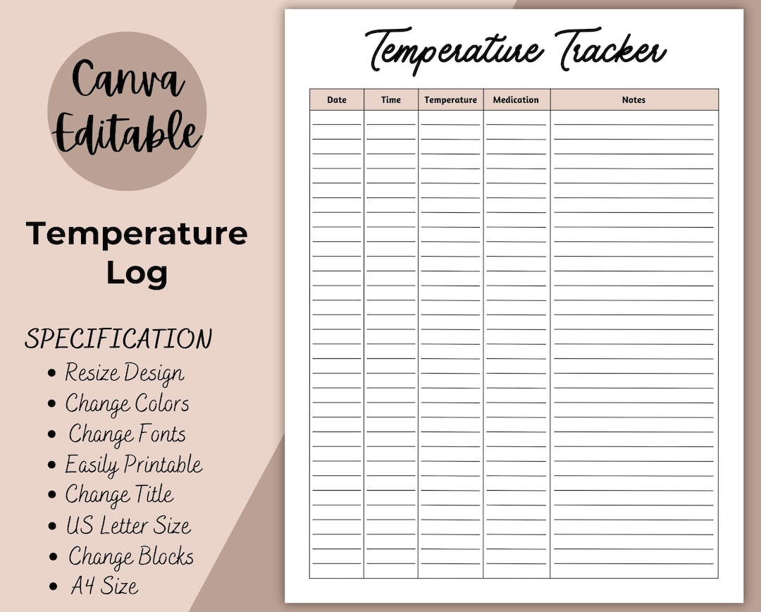 Temperature Log, Printable Health Planner, Patient Forms, Medication ...
