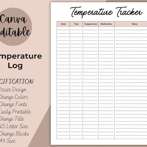 Temperature Log, Printable Health Planner, Patient Forms, Medication ...