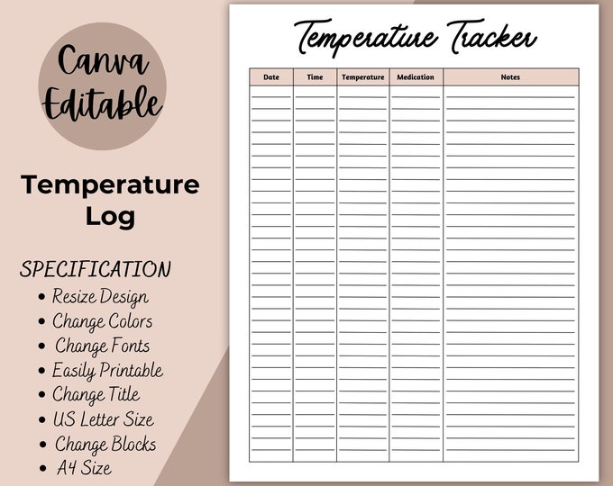 Temperature Log, Printable Health Planner, Patient Forms, Medication ...