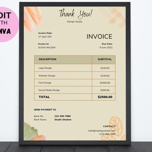 RECEIPT EDITABLE TEMPLATE ,printable Invoice, Pink Invoice, Payment ...