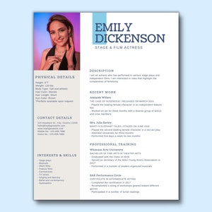 Editable Acting Resume Template With Photo for Word, Actor & Actress ...