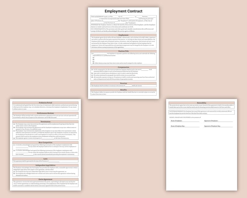 Employment Contract Agreement Employment Job Service - Etsy