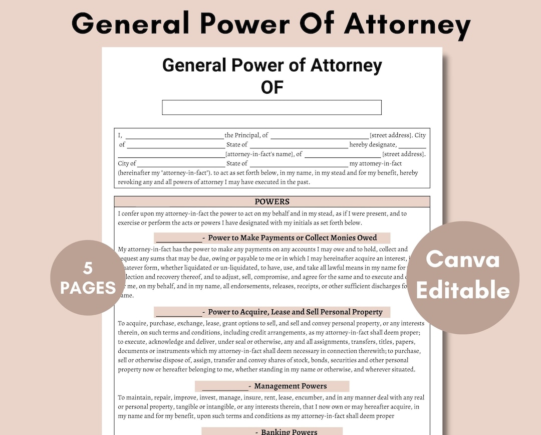 General Power of Attorney | Printable POA Templates | General Power of ...