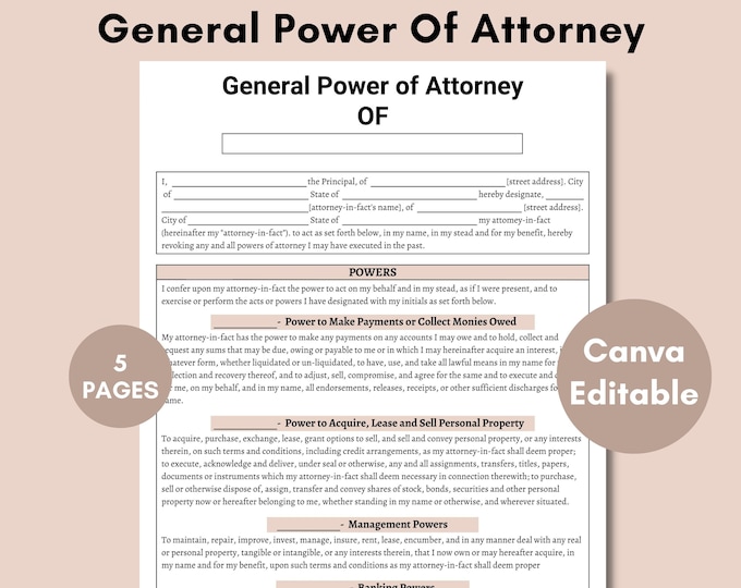 General Power of Attorney Printable POA Templates General Power of ...