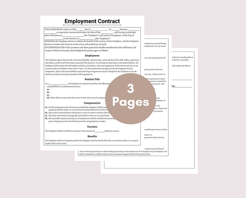 Employment Job Contract Agreement Employment Job Service - Etsy