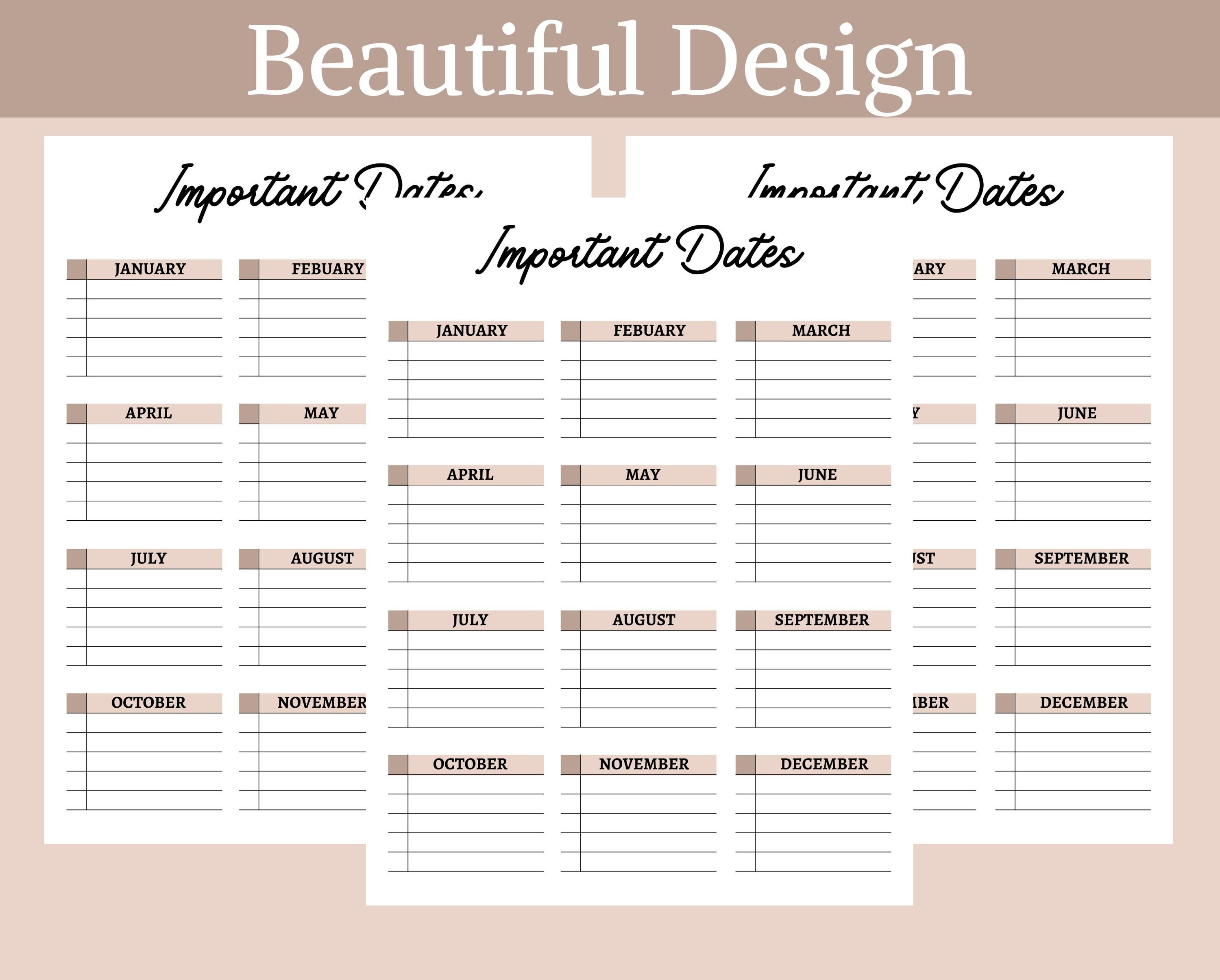 Important Dates Printable Birthdays Editable Anniversaries - Etsy
