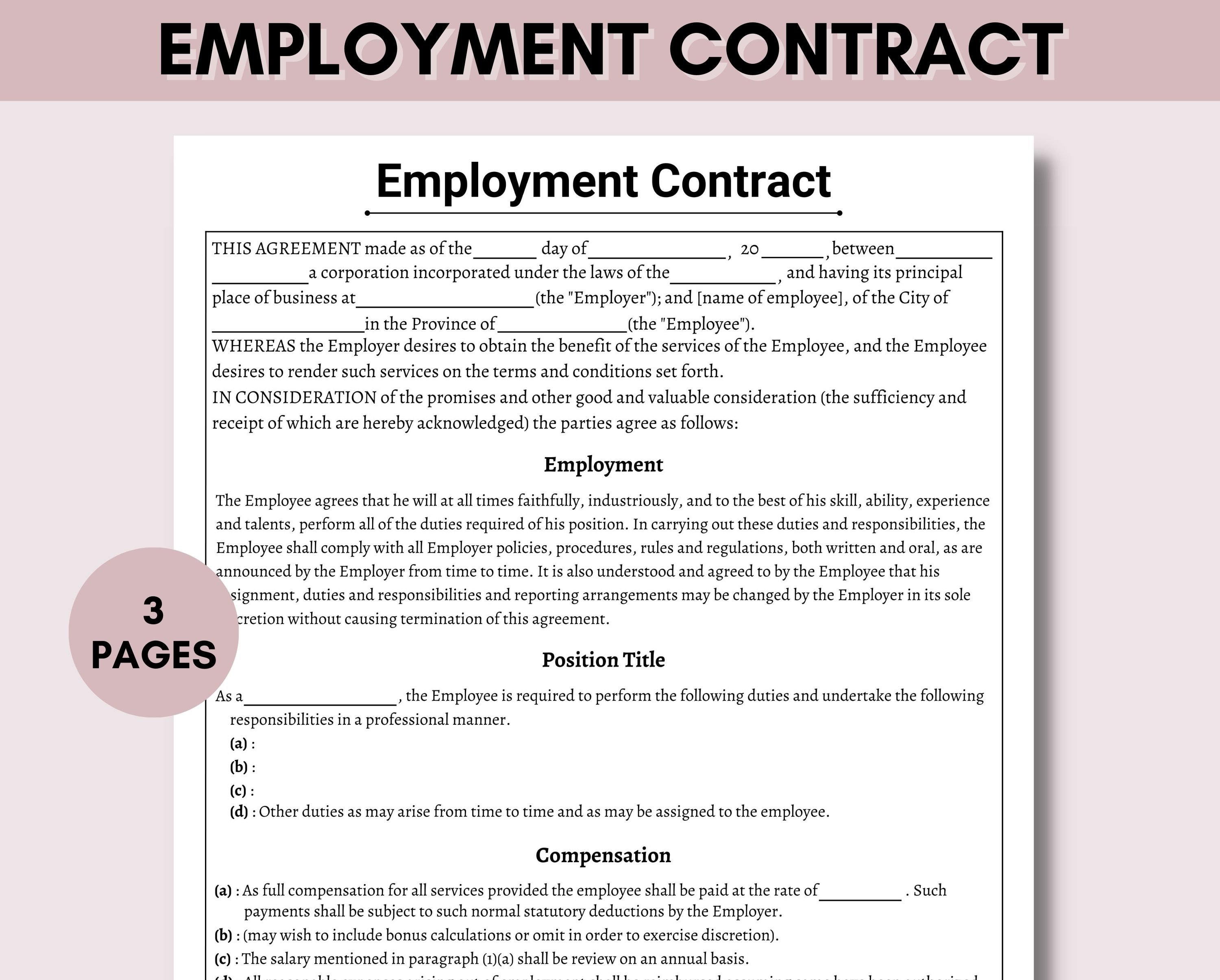 Employment Job Contract Agreement Employment Job Service - Etsy